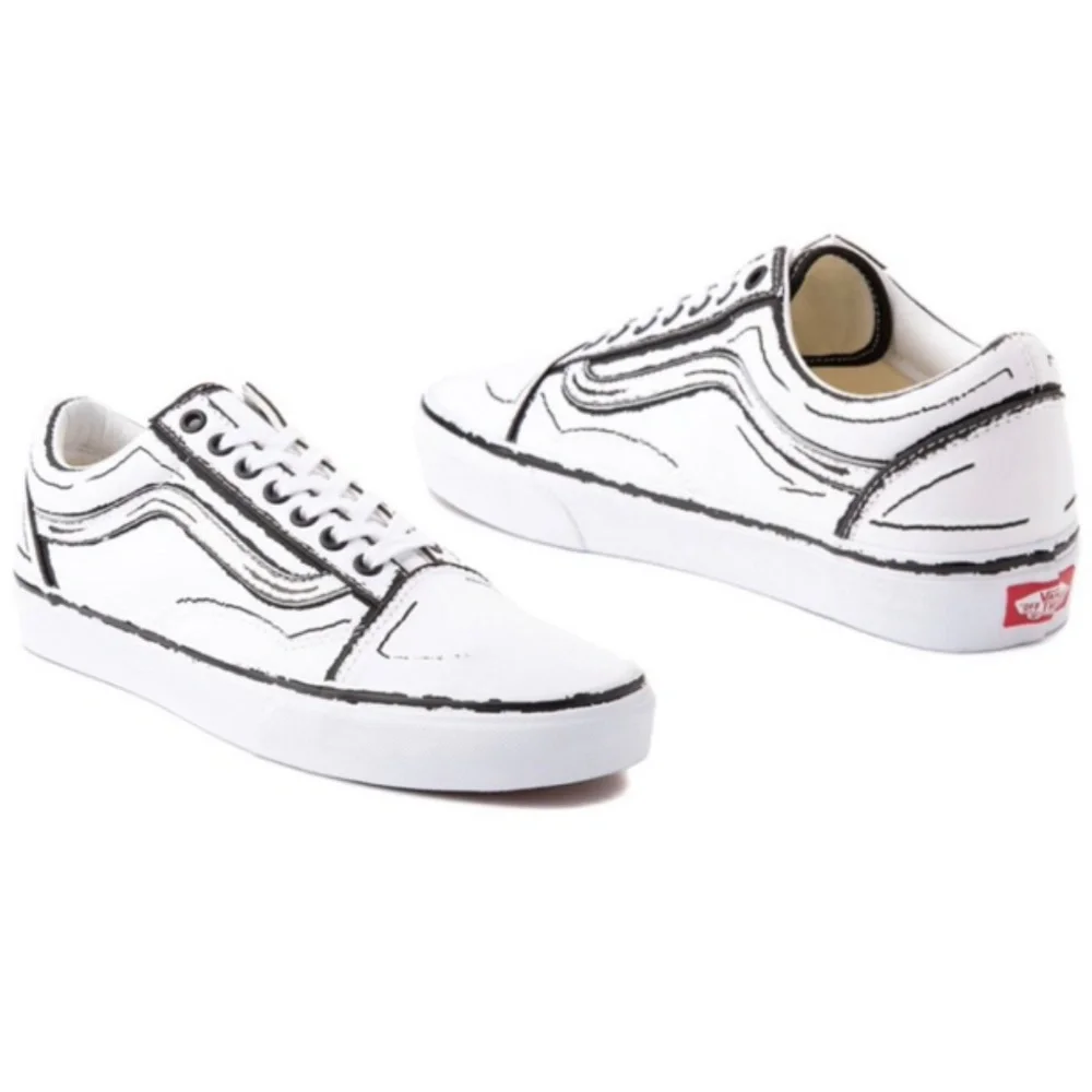 Vans | Shoes | Nib Vans Custom Old Skool Cartoon Sketch True White Mens ...